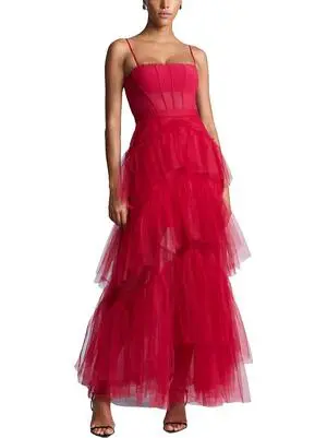 Bcbgmaxazria Tiered Tulle Gown - Chilli Pepper