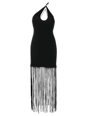 ROTATE BY BIRGER CHRISTENSEN Fringe Detail Cut-out Dress - Black