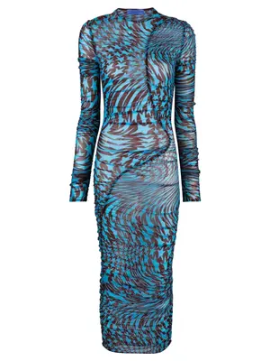 MUGLER Star-print Ruched Midi Dress - Blue