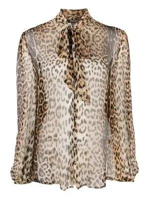 Roberto Cavalli Leopard-print Sheer Blouse - Neutrals