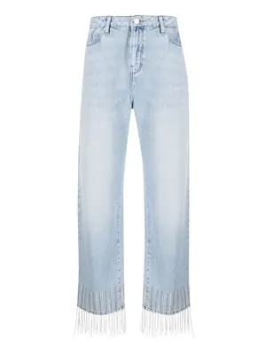 Karl Lagerfeld Cropped Jeans With Fringe Detail - Blue