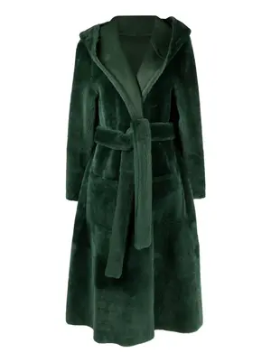LISKA Reversible Hooded Sheepskin Coat - Green