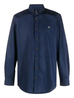 VIVIENNE WESTWOOD Embroidered-orb Poplin Shirt - Blue