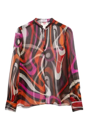 Emilio Pucci Wave-print Silk Blouse - Black
