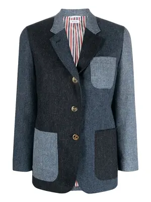 Thom Browne Patchwork Donegal Tweed Blazer - Blue