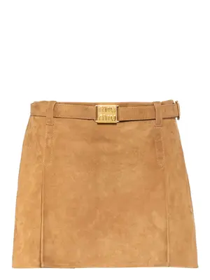 Miu Miu Belted Suede Miniskirt - Brown