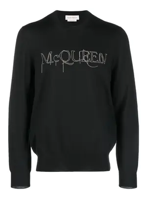 Alexander McQueen Embroidered-logo Cotton Jumper - Black