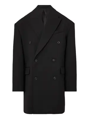 Wardrobe.NYC Double-breasted Grain De Poudre Wool Coat - Black
