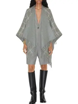 Burberry Vintage Check Wool Cape - Grey