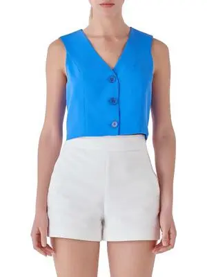 Endless Rose Button-up Crop Vest - Ocean Blue