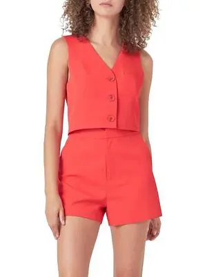 Endless Rose Endless Rose Button-Up Crop Vest Red Orange