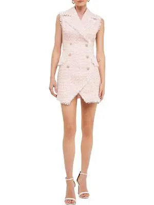 Endless Rose Double Breasted Tweed Minidress - Pink