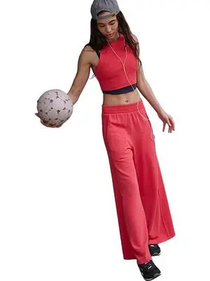 Free People Ribbed Knit Tank And Wide-Leg Pants Set Red Alert