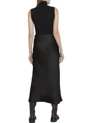 Vince Side-slit Satin Slip Skirt - Black