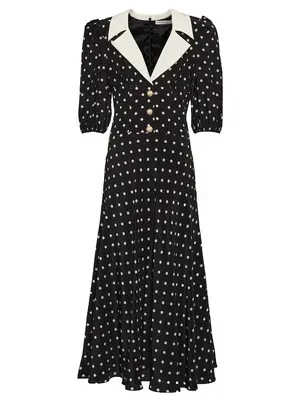 Alessandra Rich Polka-dot Silk Midi Dress - Black
