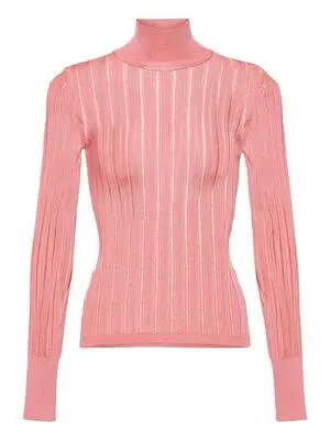 Alaïa Ribbed Knit Turtleneck Sweater - Pink