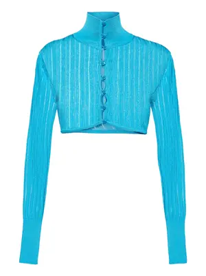 Alaïa Ribbed-knit Cropped Cardigan - Blue