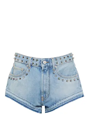 Alessandra Rich Embellished Mid-rise Denim Shorts - Blue