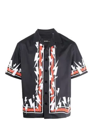 Neil Barrett Thunderbolt-print Cotton Bowling Shirt - Black