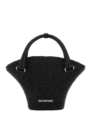 Balenciaga Mini Raffia Tote Bag - Black