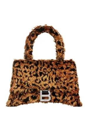 Balenciaga Hourglass Faux-Fur Mini Bag Neutrals