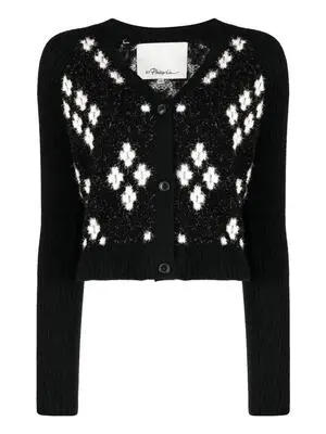 3.1 Phillip Lim Argyle-check Knitted Cardigan - Black