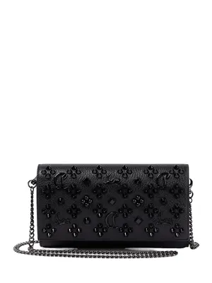 CHRISTIAN LOUBOUTIN Paloma Embellished Leather Wallet On Chain - Black