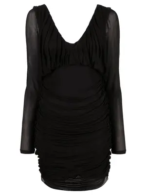 SAINT LAURENT Saint Laurent Draped V-Neck Minidress