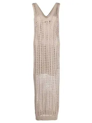 Brunello Cucinelli Net-knit Maxi Dress - Neutrals