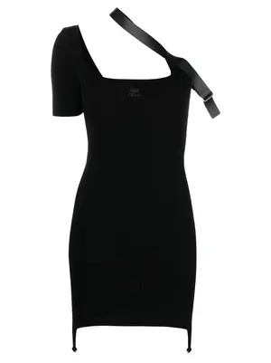 COURREGES Strap-detail Asymmetric Mini Dress - Black