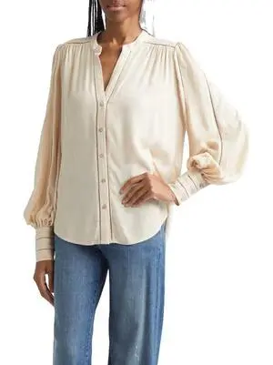 L'Agence Kiera Ladder Trim Blouse - Biscuit
