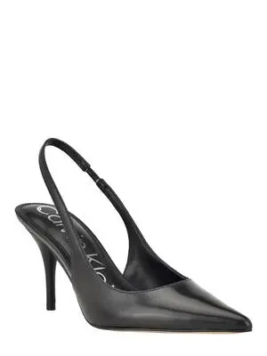 Calvin Klein Cinola Slingback Pointed Toe Pump - Black Leather
