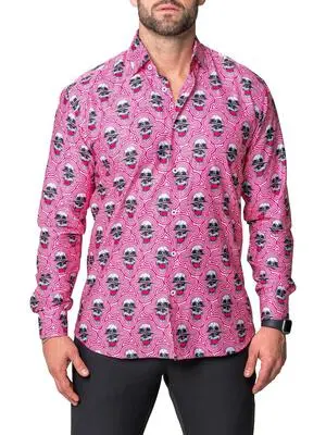 MACEOO Fibonacci Skull Sonic Regular Fit Cotton Blend Button-up Shirt - Red
