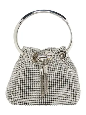 JIMMY CHOO Bon Bon Micro Crystal Bucket Bag Silver