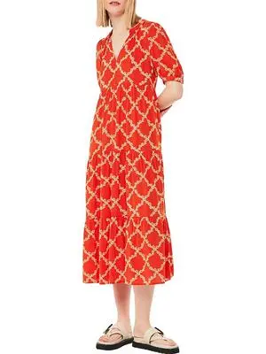 Whistles Daisy Trellis Trapeze Dress - Red/multi