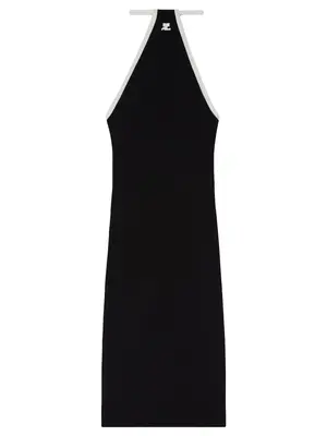 COURREGES Logo-embroidered Halterneck Midi Dress - Black