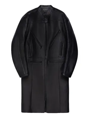 COURREGES Logo-debossed Leather Coat - Black