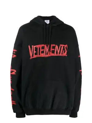 Vetements Logo-print Cotton Hoodie - Black