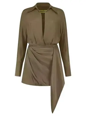 Gauge81 Gravia Long-sleeve Silk Minidress - Green
