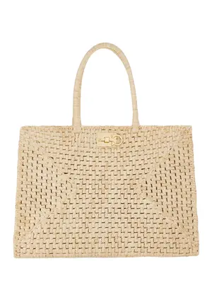 FERRAGAMO Large The Studio Raffia Tote - Neutrals