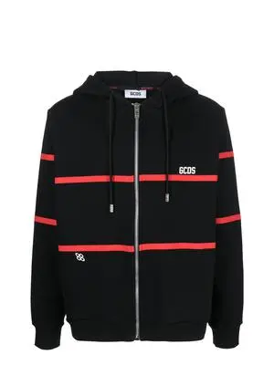 Gcds Stripe-print Zip-up Hoodie - Black