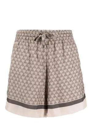 Brunello Cucinelli Graphic-print Silk Shorts - Neutrals