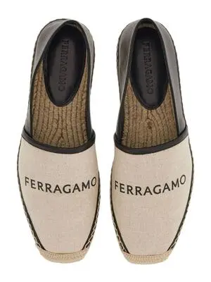 SALVATORE FERRAGAMO Ferragamo Logo Print Canvas And Lambskin Flat Espadrilles
