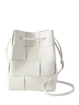 Bottega Veneta Bottega Veneta Cassette Intrecciato Leather Bucket Bag White