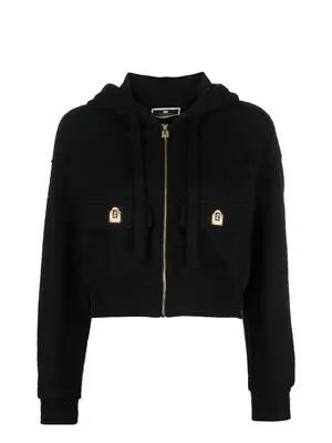 Elisabetta Franchi Logo Jacquard Zip-up Hoodie - Black