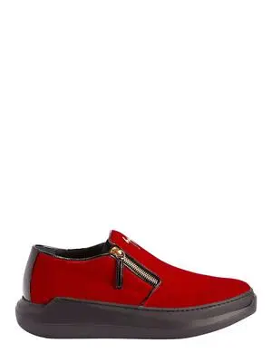 GIUSEPPE ZANOTTI Zipped Velvet Sneakers - Red