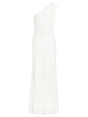 Badgley Mischka One-shoulder Belted Crepe Gown - Ivory