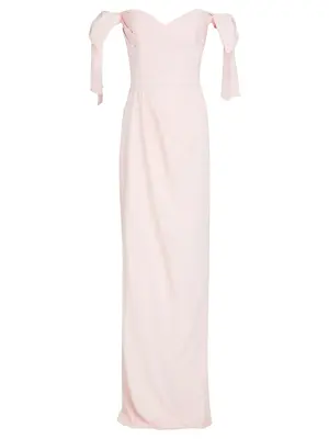 Marchesa Off-the-shoulder Bow-embellished Crepe Gown - Pastel Pink