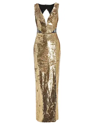 Marchesa Tulle-paneled Sequined Chiffon Gown - Gold