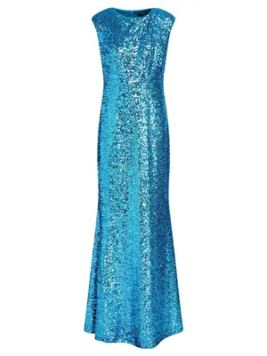 Badgley Mischka Sequined Mesh Gown Turquoise